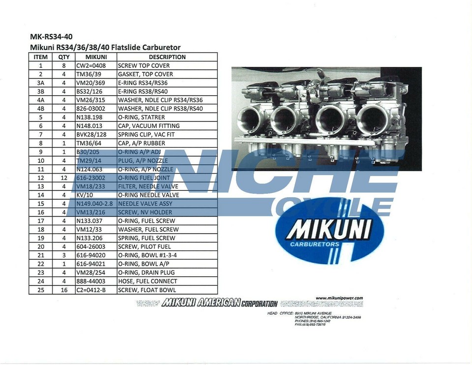 Genuine Mikuni RS34 RS36 RS38 RS40 Carburetor Rack Rebuild Repair Kit ...