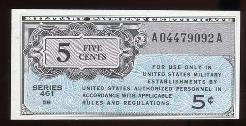 MPC 5-Cent Series 461 | Run 1 | Choice Uncirculated | FR-M801 | Free ...