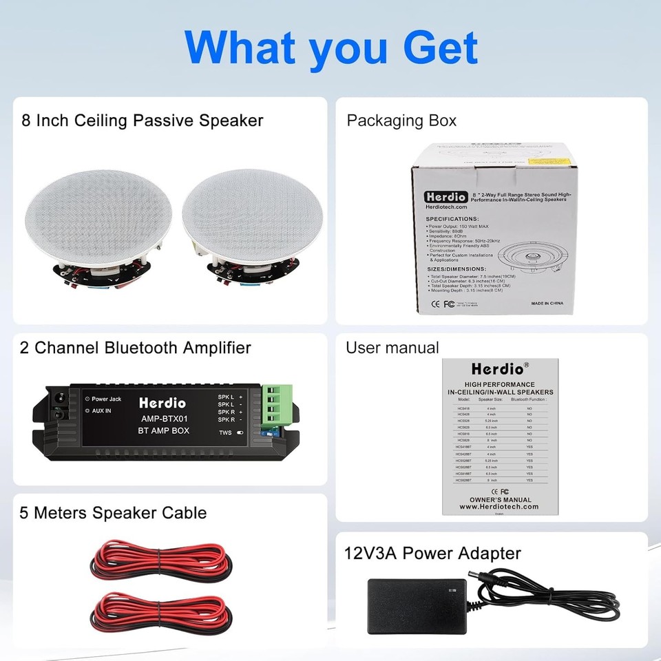 8 Inch Bluetooth Ceiling Speakers Max Power 400 Watts 2 Way Flush Mount ...