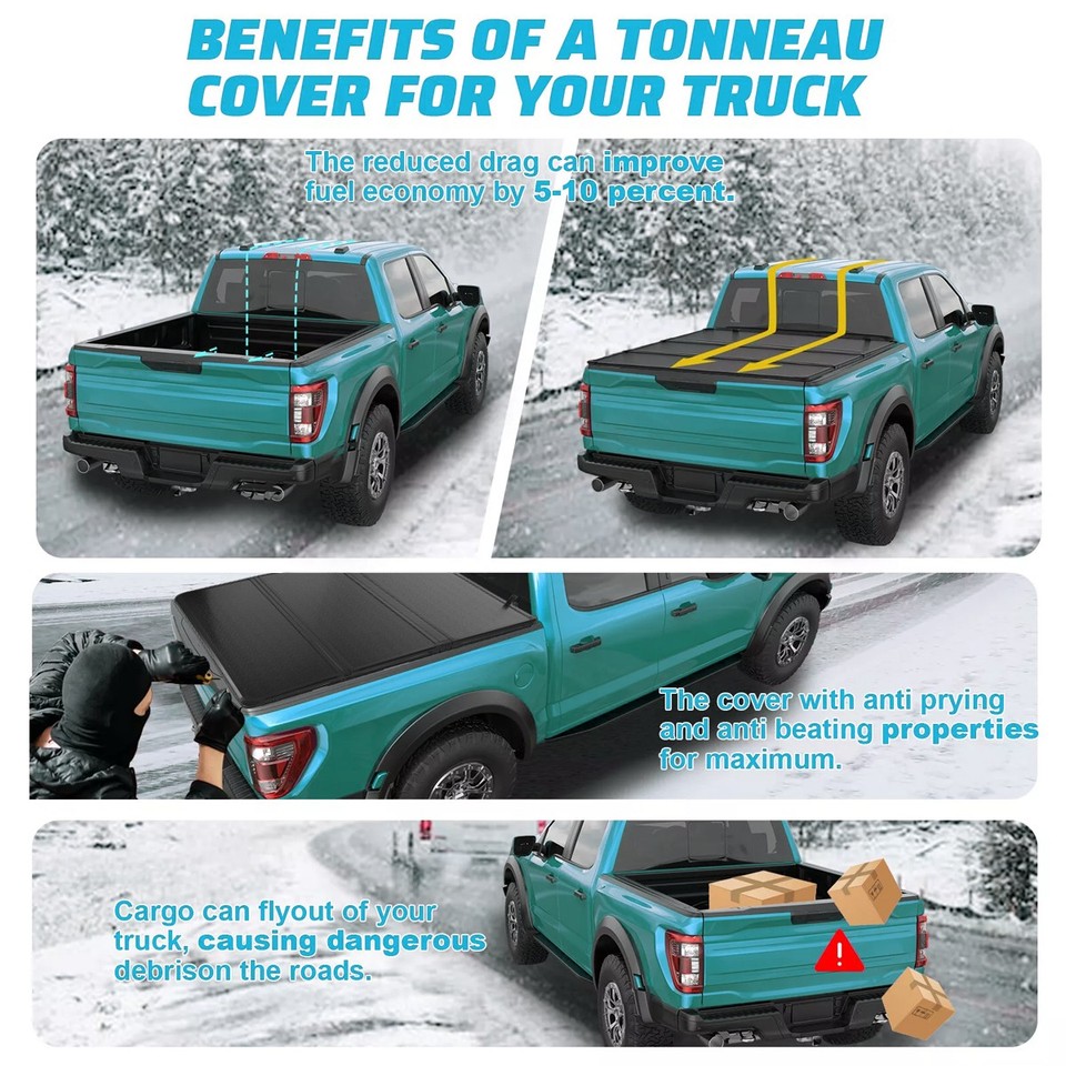 5.7ft Bed Hard 3-Fold Tonneau Cover for 2009-2024 Dodge Ram 1500 ...