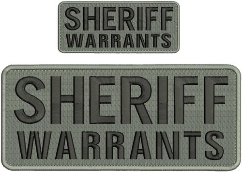 Sheriff Warrants embroidery patches 4x10 and 2x5 hook all grey black ...