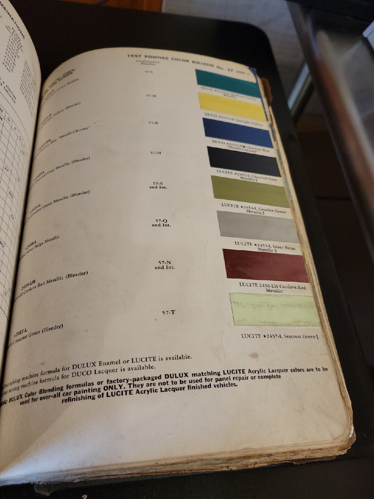 1957 DUPONT DUCO PONTIAC COLORS PAINT CHIP SWATCH SHEET BULLETIN NO 27 ...