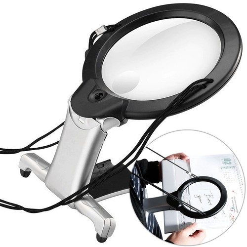 LED MAGNIFIER 2X 6X Magnifying Glass Reading Craft Lamp Light Neck ...