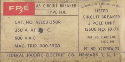 NJL631350R FPE FEDERAL PACIFIC CIRCUIT BREAKER 3P 350A 600V | eBay