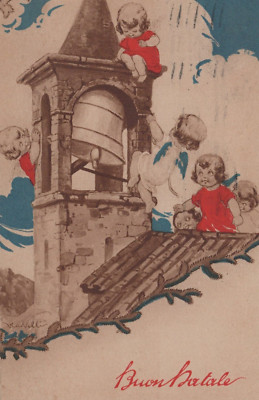 CARTOLINA AUGURALE BUON NATALE BAMBINI FELICITA REGALI FIORI VIAGGIATA ...