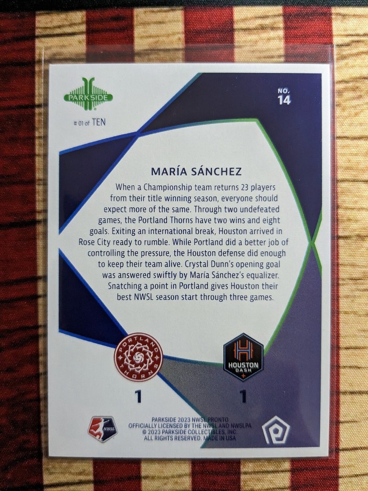 2023 NWSL Parkside Pronto Week 3 Maria Sanchez Card #14 Silver 1/ 10 | eBay