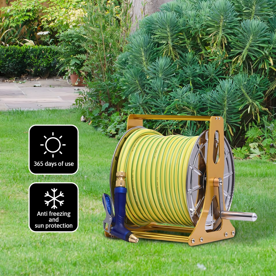 Garden Hose Reel Rack Aluminium+ Steel Heavy Duty Water Basket Outdoor ...