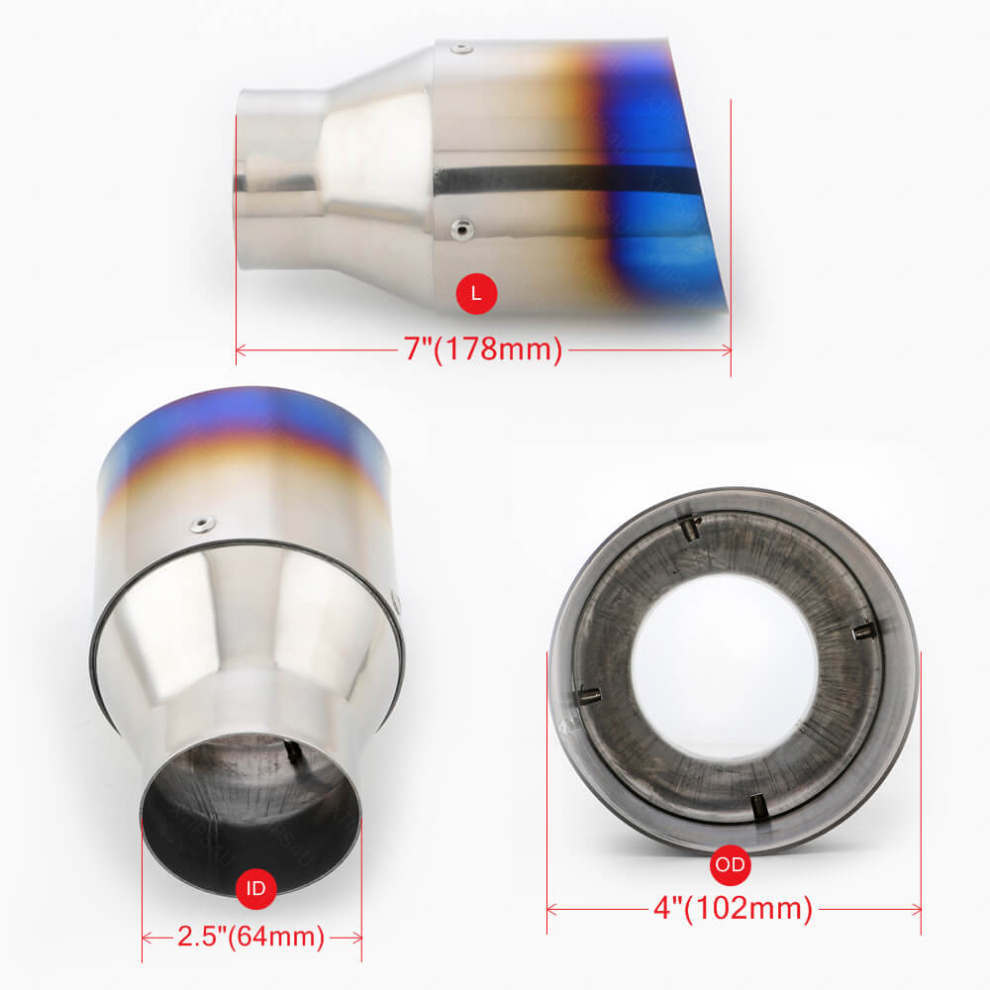 2pcs 4" Titanium & 304 Stainless Steel Burnt Blue Exhaust Tips 2.5" In ...