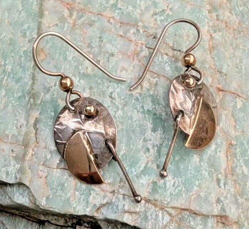 Women's Vintage 925 Silver & 14kt Gold Brutalist Style Retro Dangle Earrings | eBay