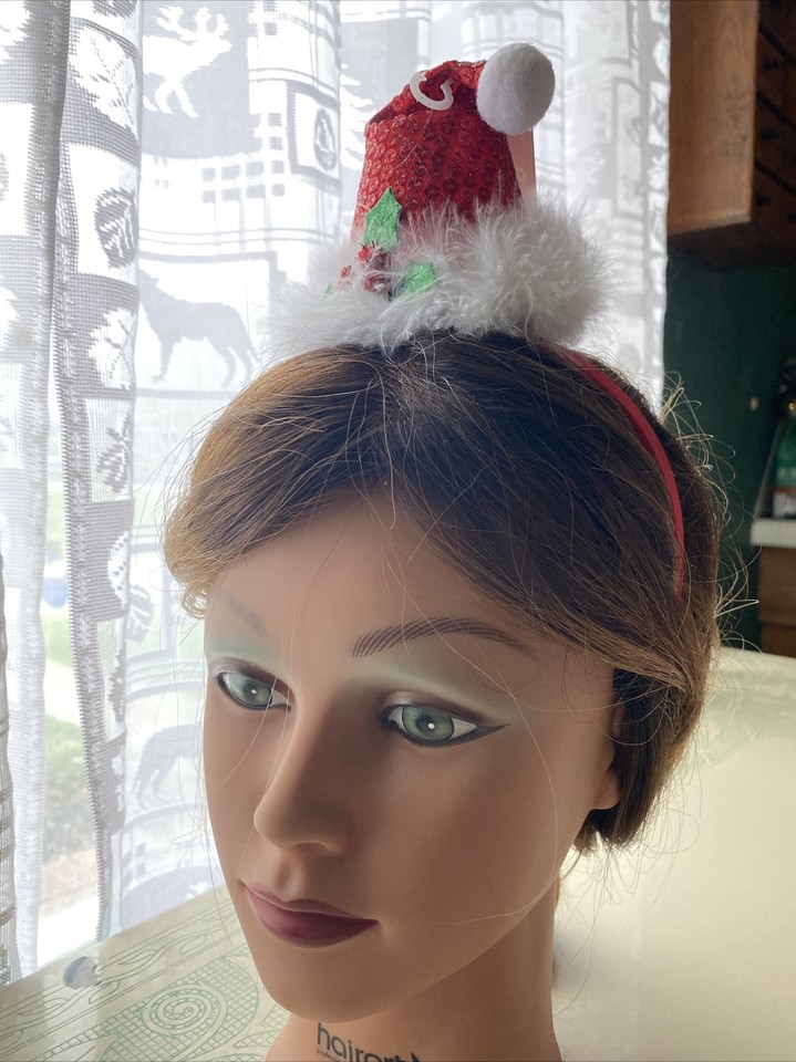 CLAIRE'S GIRL'S SANTA HAT HEADBAND Holly Feathers Sequins NWT | eBay