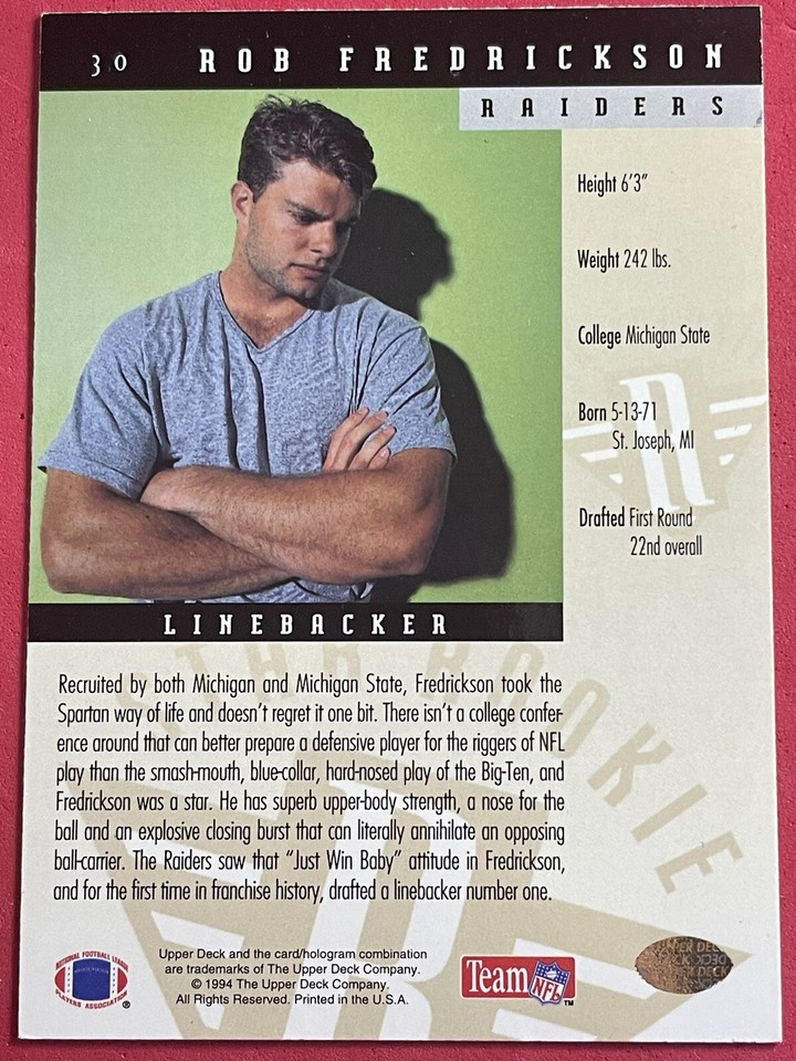 1994 Upper Deck Star Rookie Hand Signed Auto Rob Fredrickson RC #30 ...