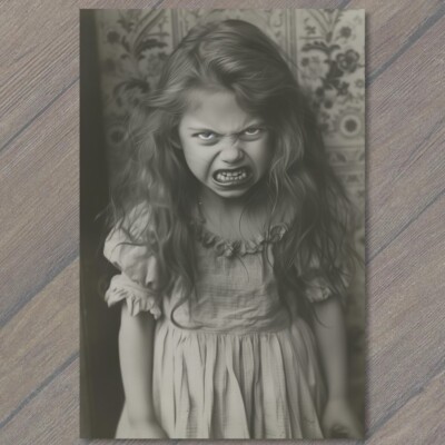 POSTCARD Young Girl Angry Screaming Face Vintage Vibe Wild Crazy ...