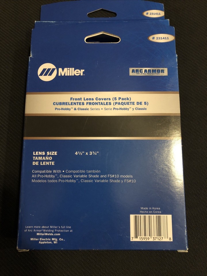 New- 5 PACK Miller 231411 Pro Hobby Welding Helmet Replacement Front ...