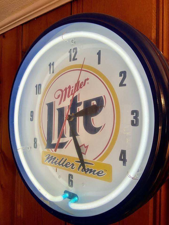 Vtg Original Miller Lite Neon Beer Clock Sign Industrial Restaurant ...
