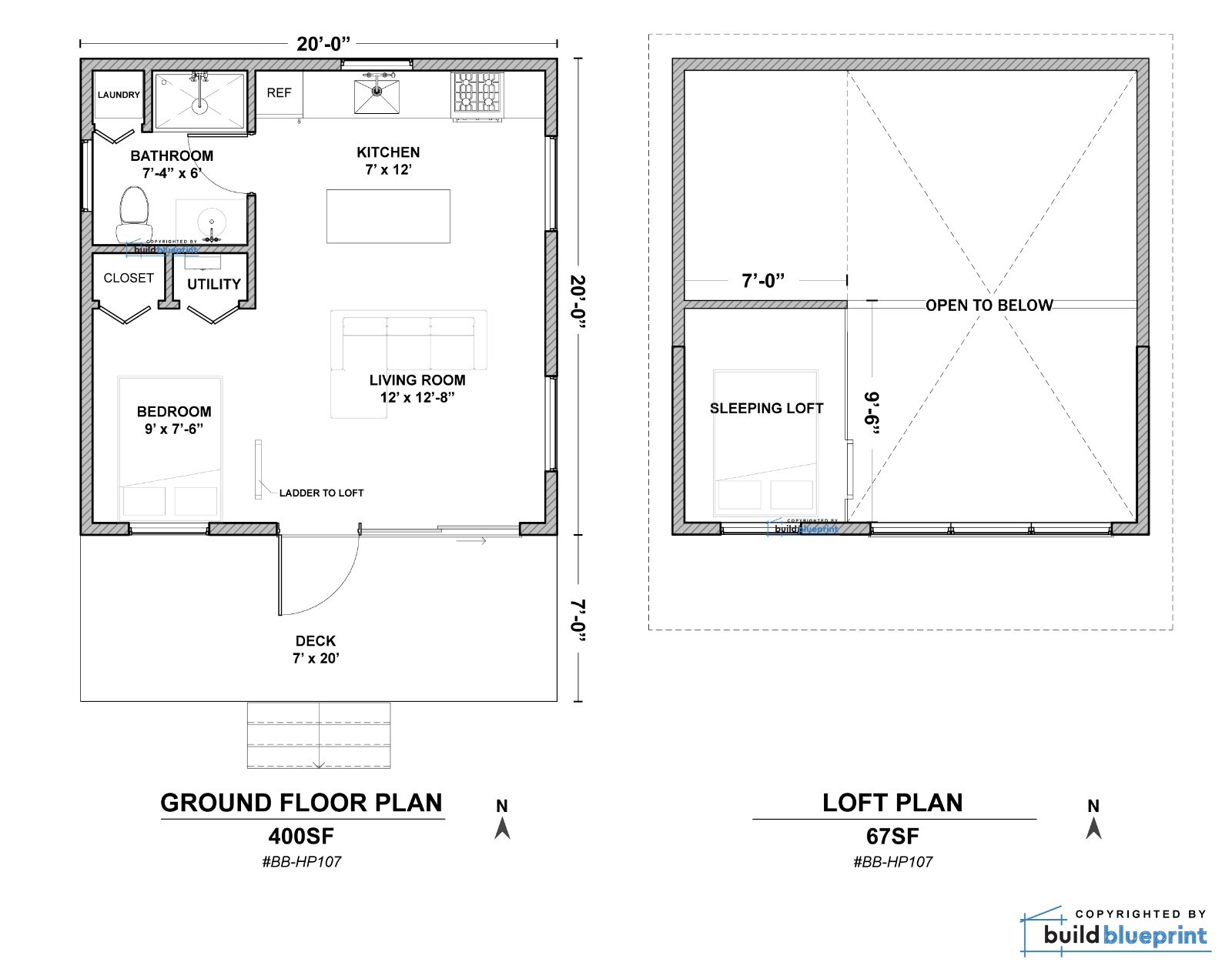 20x20 Lean Modern Cottage Custom Architectural Plans 400SF - PDF ...