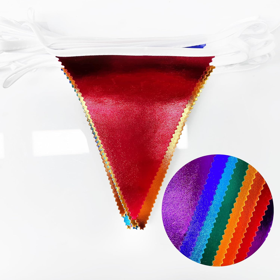 Rainbow Party Decorations Colorful Metallic Fabric Triangle Pennant ...