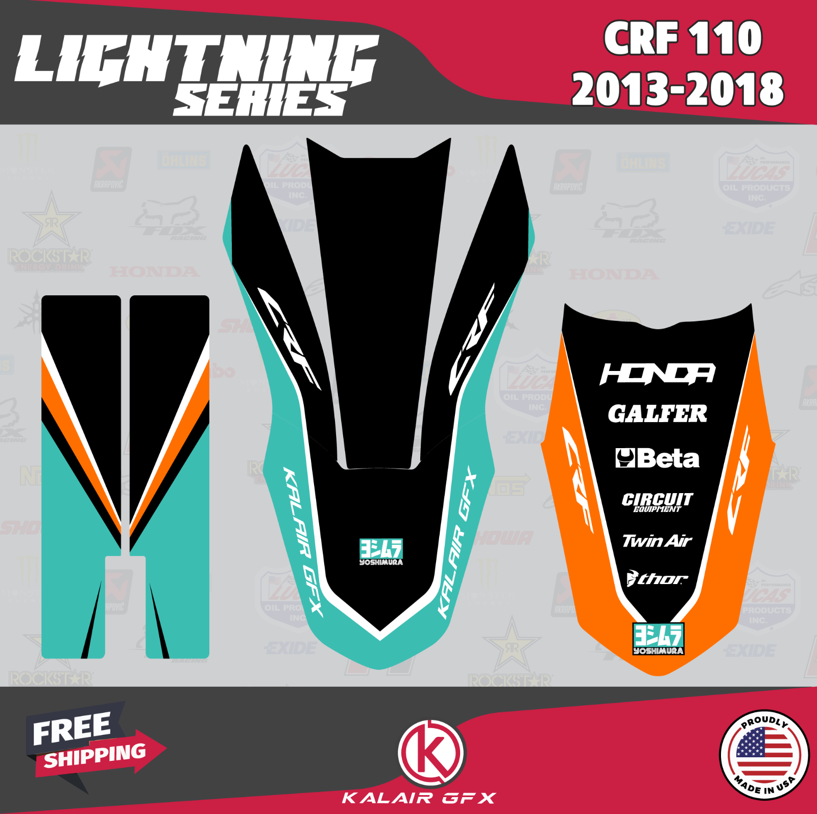 Graphics Kit for Honda CRF110 (2013-2018) CRF 110 Lightning Series ...