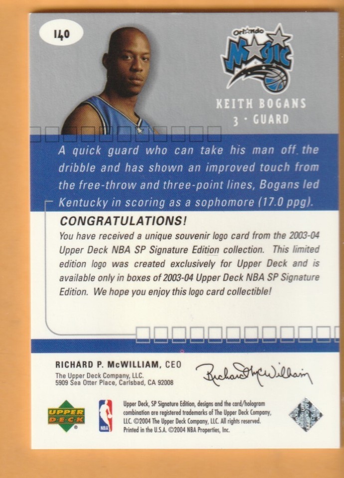 Keith Bogans 2003-04 SP Signature Edition #140 RC /499 Kentucky ...