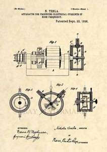Official Nikola Tesla Radio US Patent Art Print- Vintage Antique ...