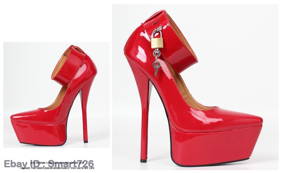 Womens Super High Heel Stiletto Platform Lock Strap Metal Club Party ...
