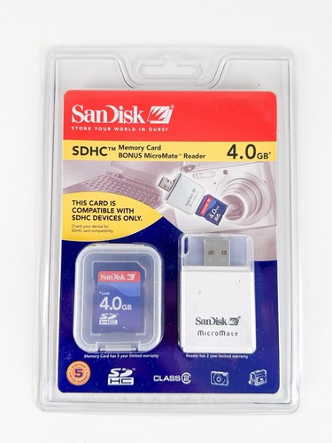 SanDisk SDHC 4Gb Memory Card + MicroMate Reader Factory Sealed Tik Tok ...