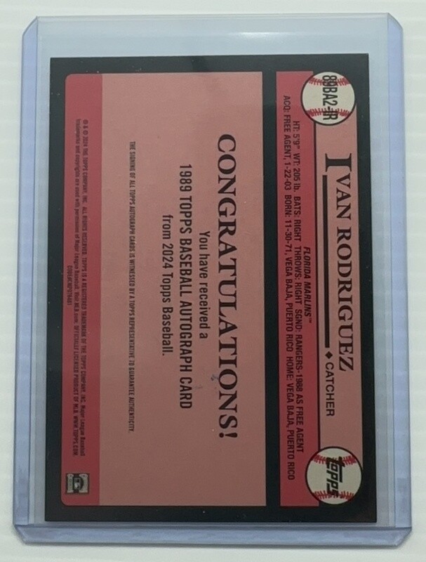 2024 Topps Update Ivan Rodriguez 1989 Auto Autograph #89BA2-IR HOF ...