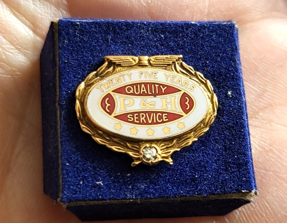 10K Gold w Diamond Pin Enamel Service Award P&H Harnischfeger Milwaukee ...