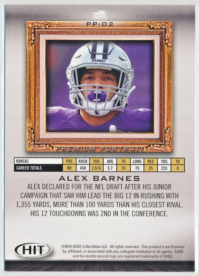 2019 SAGE Hit - Alex Barnes - Kansas State - Premium Portrait - RC - # ...
