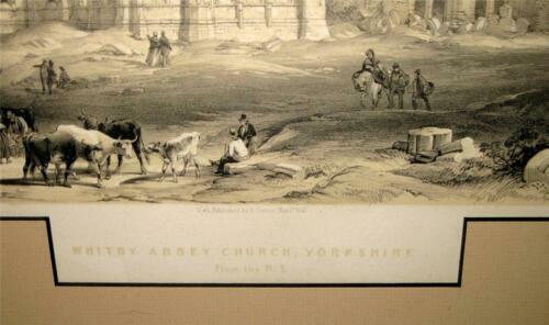 1842 Whitby Abbey Church, Yorkshire Lithograph of Queen w/ Burled ...