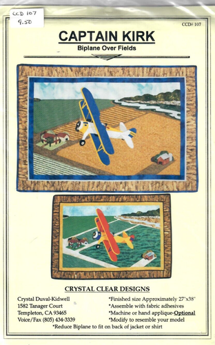 BIPLANE 0VER FIELDS Quilt Patten Wall Hanging applique "CAPTAIN KIRK ...