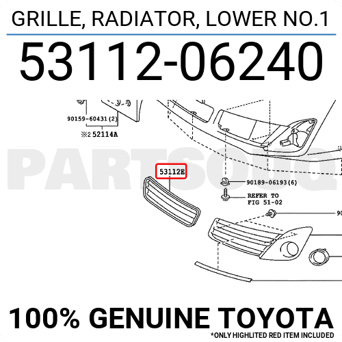 5311206240 Genuine Toyota GRILLE, RADIATOR, LOWER NO.1 53112-06240 | eBay