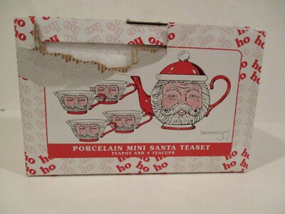 Dept 56 Porcelain Mini Santa Tea Set Teapot 4 Cups RETIRED 38391 BRAND ...