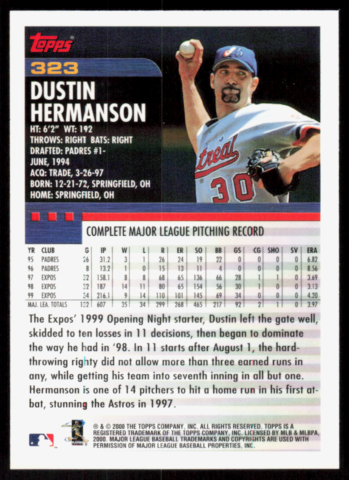 2000 Topps 323 Dustin Hermanson Montreal Expos | eBay