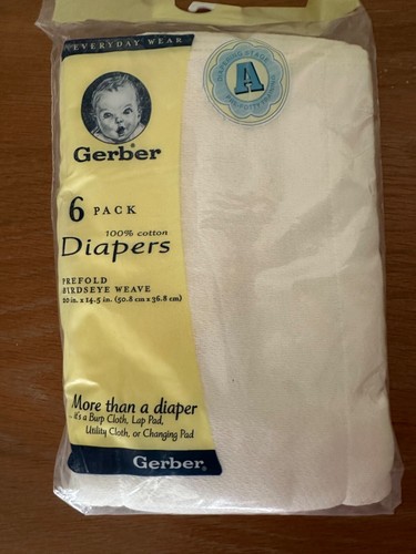 Gerber 6 Pack 100% Cotton White Cloth Diapers 20"x14.5" Prefolded Birdseye Weave | eBay
