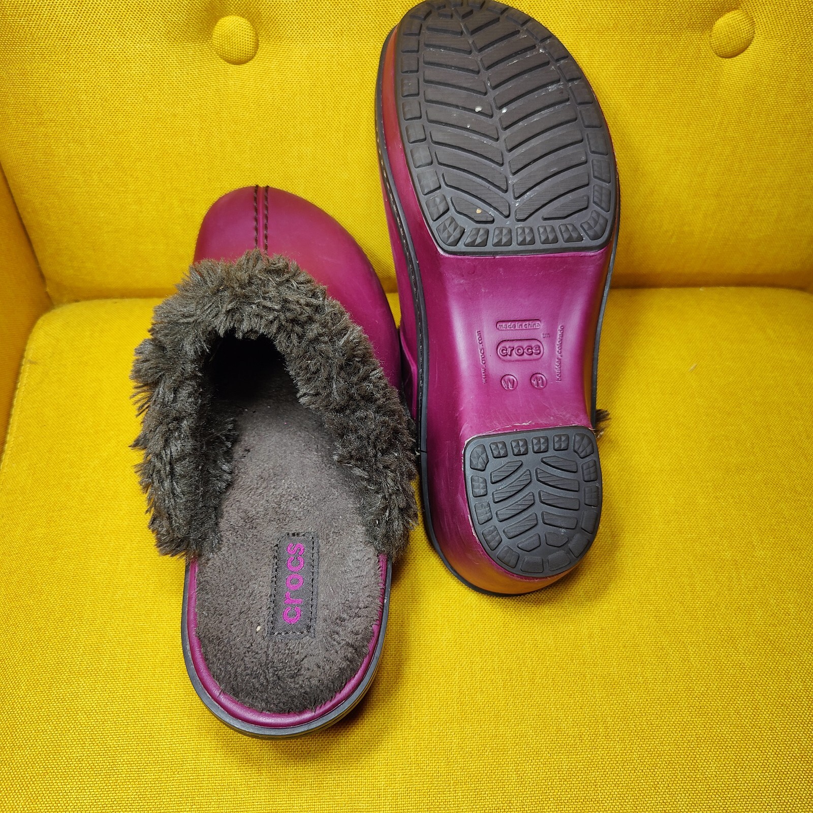 Crocs Purple/Fushia Faux Fur Lined Rubber Cobbler Clogs Slip On Shoe ...