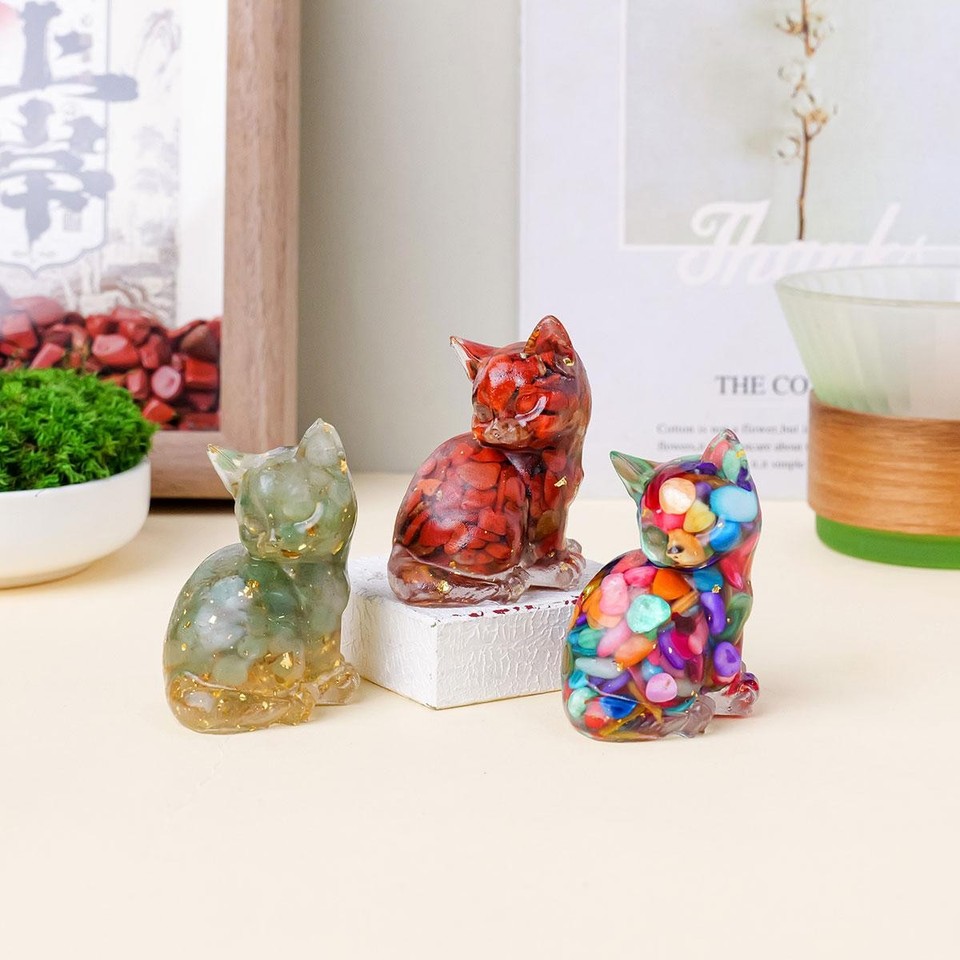 1pc Natural Crystal Cat Statue Reiki Stone Figurine Fengshui Sculpture ...