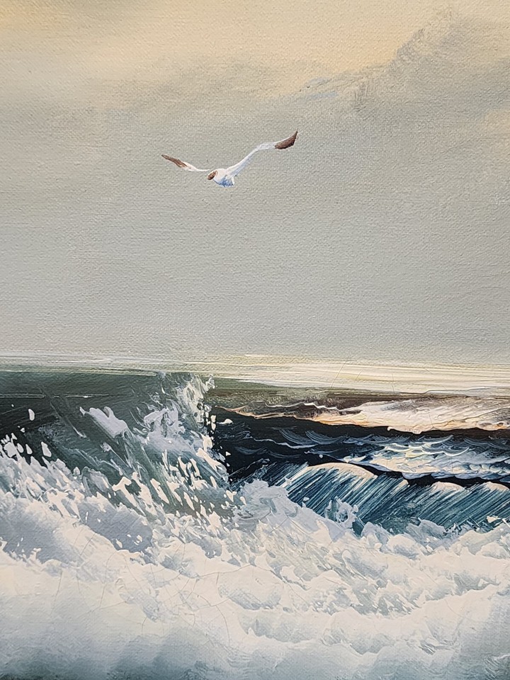 Vintage Original Framed Oil Painting WAVES CRASHING OCEAN Signed Artist ...