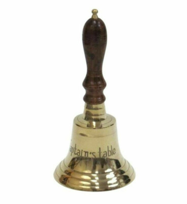 Solid Brass Hand Bell "Captain's Table" 8" Wooden Handle Nautical Desk ...
