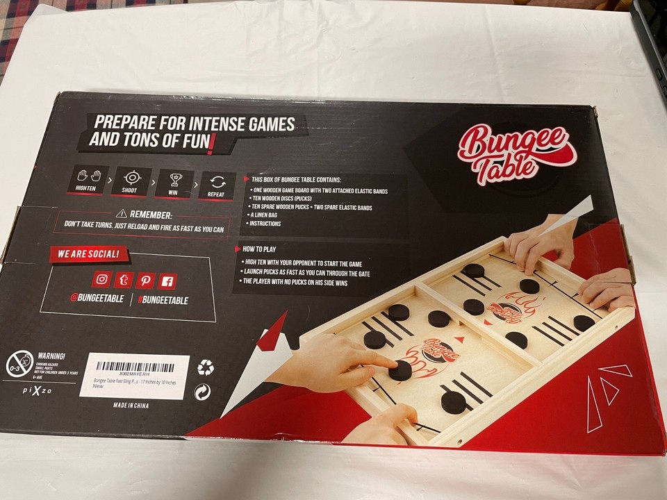 Bungee Table Premium Wood Game & Pucks Last Fast Sling Game NEW In Box ...
