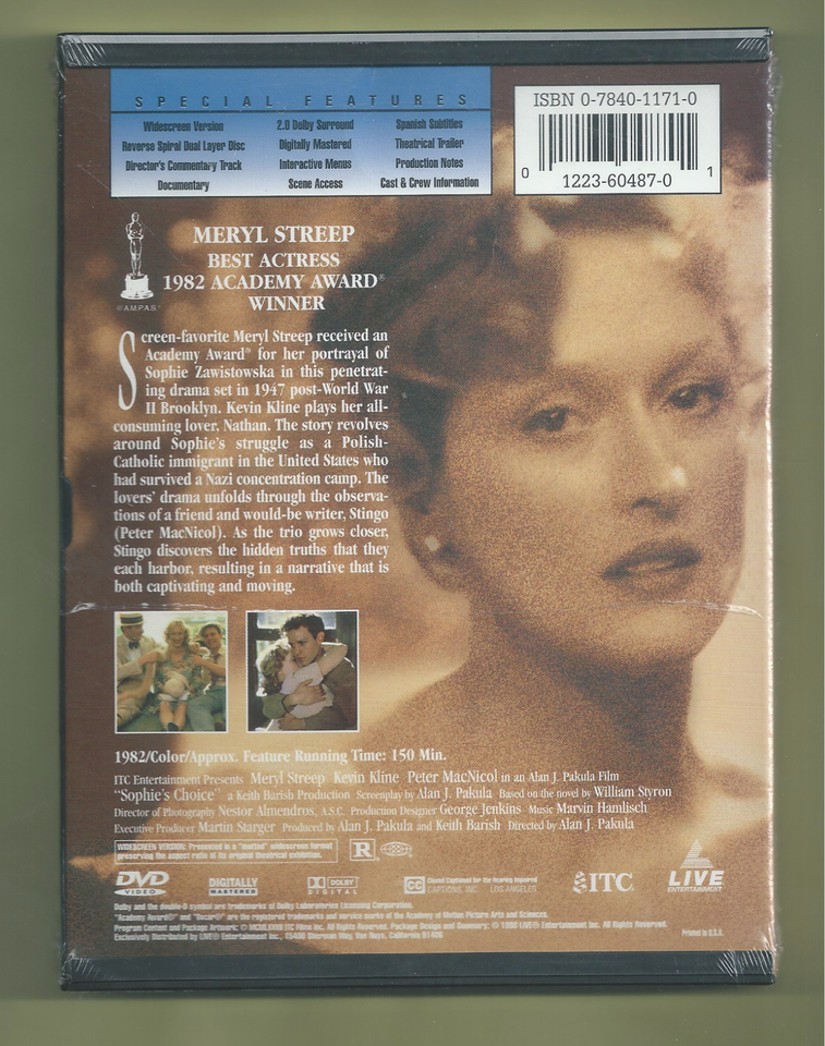 Sophie's Choice ITC Widescreen Meryl Streep Kevin Kline Brand NEW ...