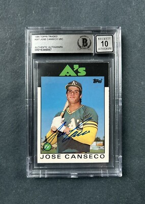 1986 Topps Traded J. Canseco RC signed.A's Auto. BAS 10 Autograph Card ...