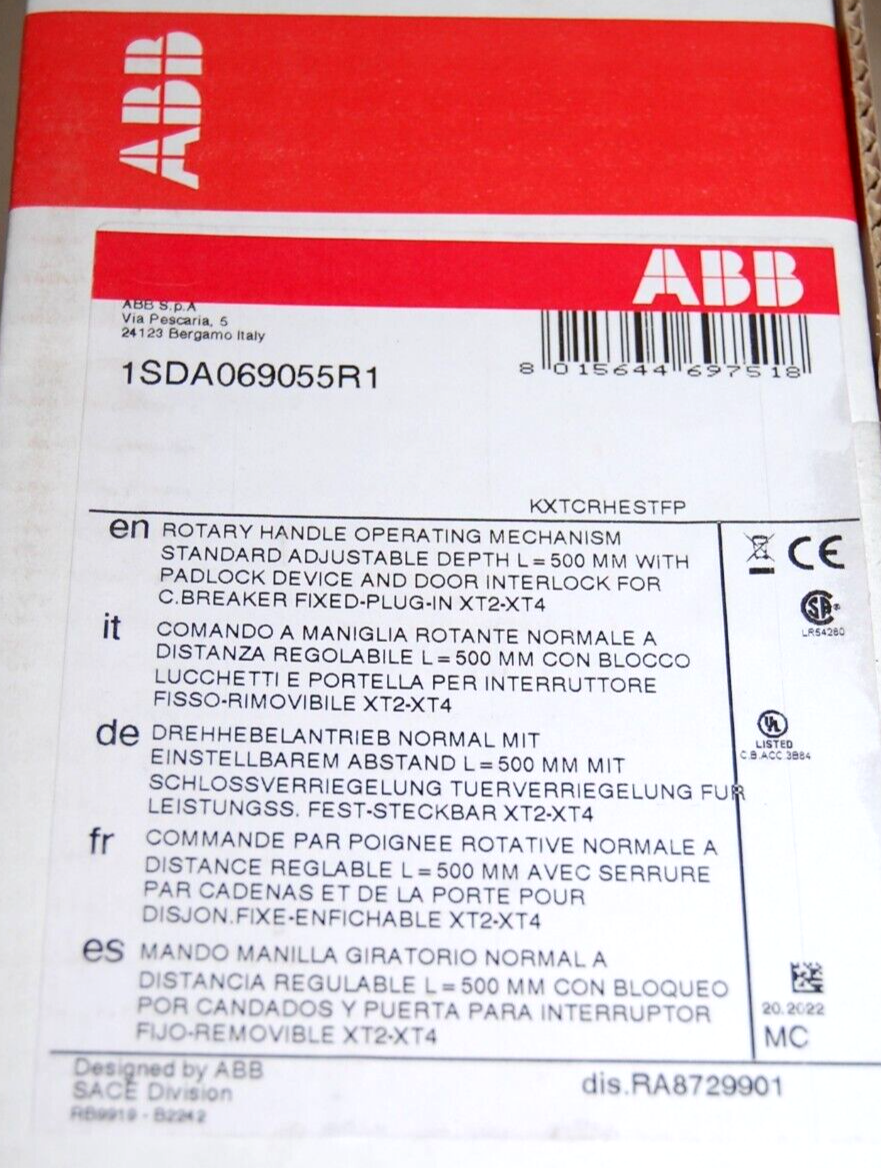 ABB 1SDA069055R1 Rotary Handle Operating Mechanism Padlock XT2-XT4 SACE ...