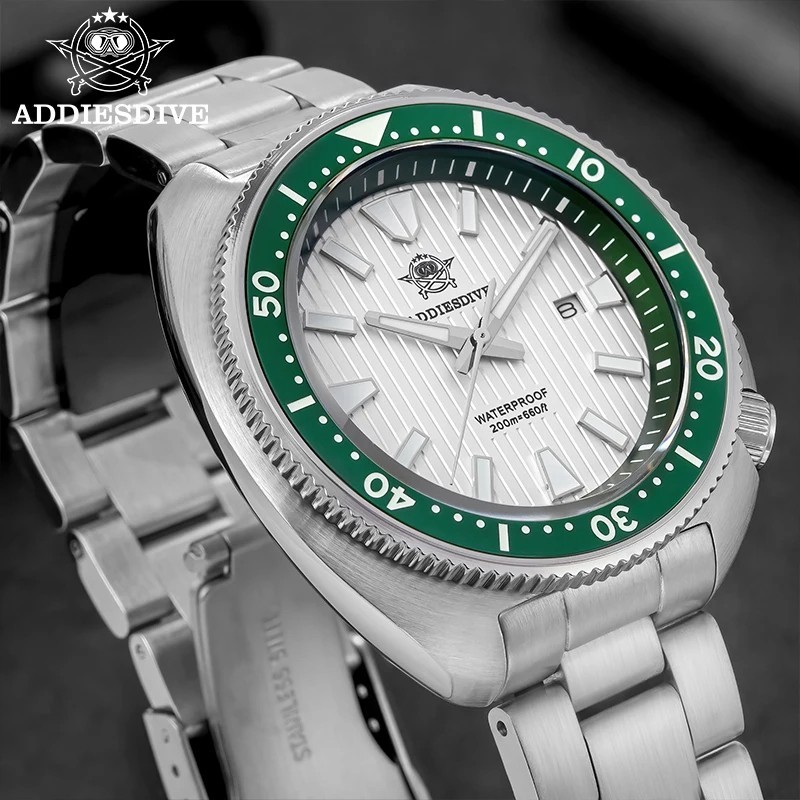 42MM ADDIESDIVE Turtle Quartz Mens Watch Diver Waterproof Stainless ...