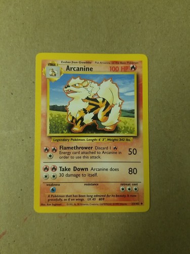 Arcanine 23/102 - Base Set - VINTAGE WOTC POKEMON CARD - UNLIMITED - NM ...