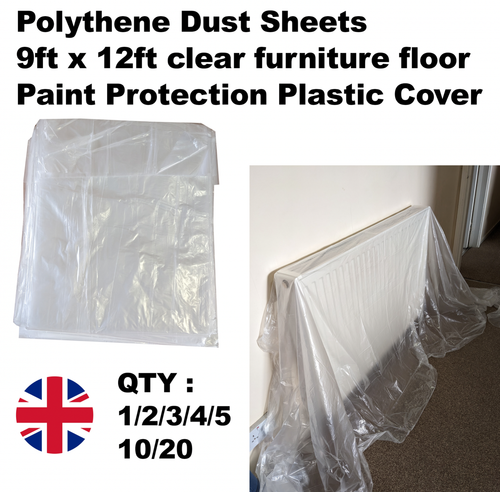 Polythene Dust Sheets 9ft x 12ft clear furniture floor Paint Protection ...