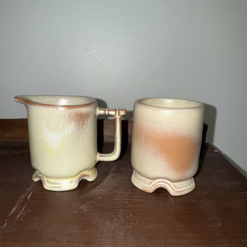 Vintage FRANKOMA POTTERY 1A Creamer 1B Sugar Cup Plainsman Prairie ...