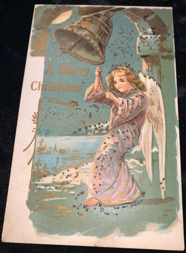 C1910 Embossed Christmas Postcard Angel Ringing Bell Italian Made | eBay