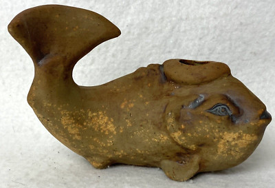 FLAT EARTH FISH PLANTER,VASE,WEED,BUFF,UNGLAZED,SIGNED'81 TE,VINTAGE ...