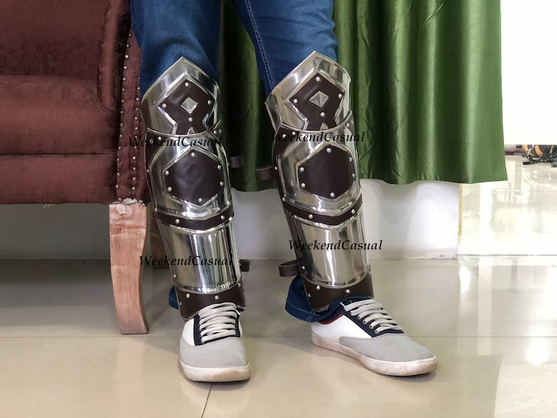 Roman Dwarven Style Leg Greaves Steel Armor Hand Guard LARP SCA Bracers ...