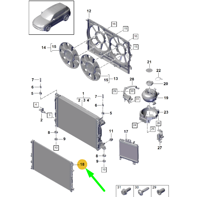 PORSCHE CAYENNE 9Y0 Coolant Center Additional Cooler PAB145804 NEW ...